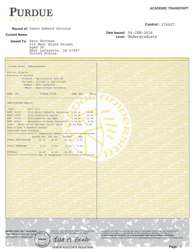 Purdue transcript | PDF