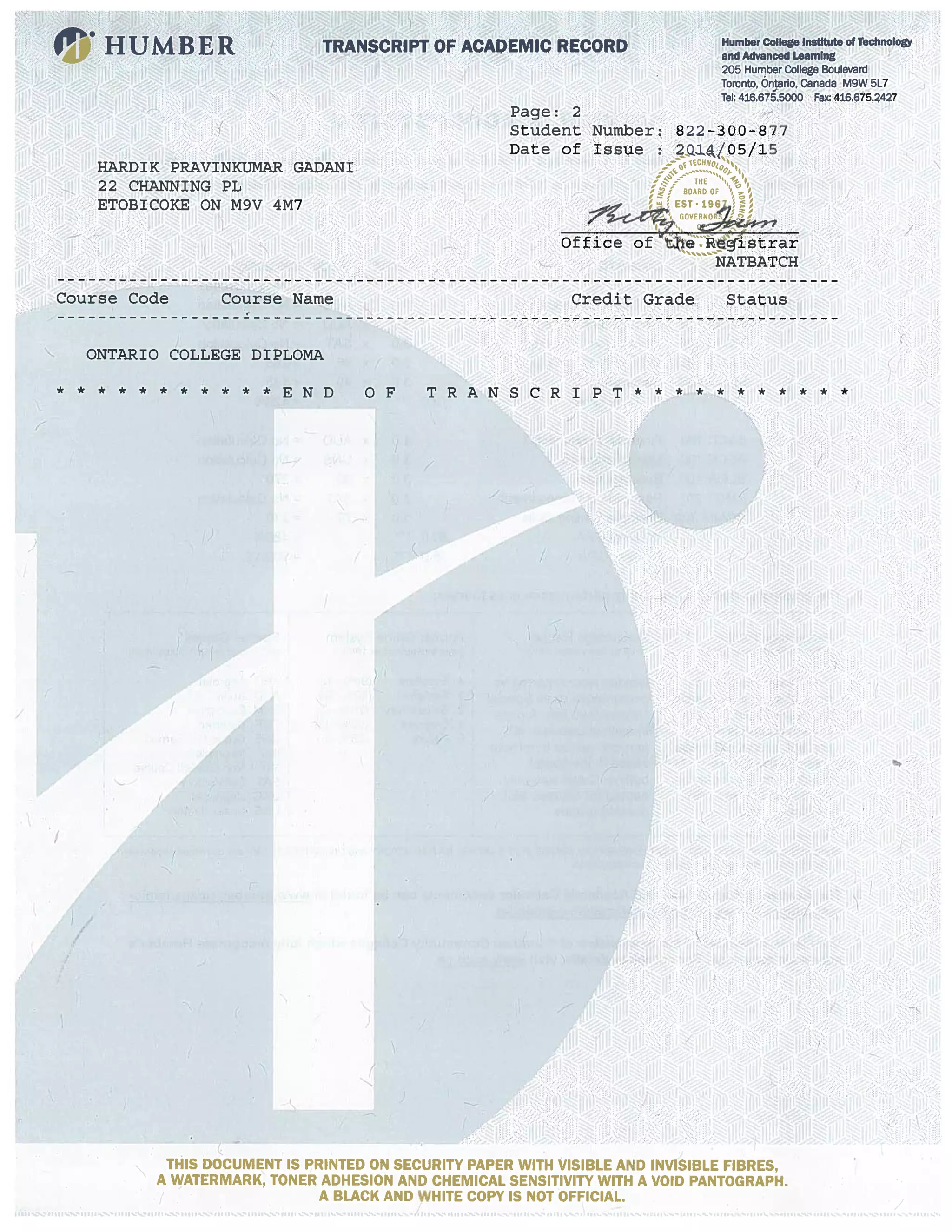 Transcript Humber | PDF