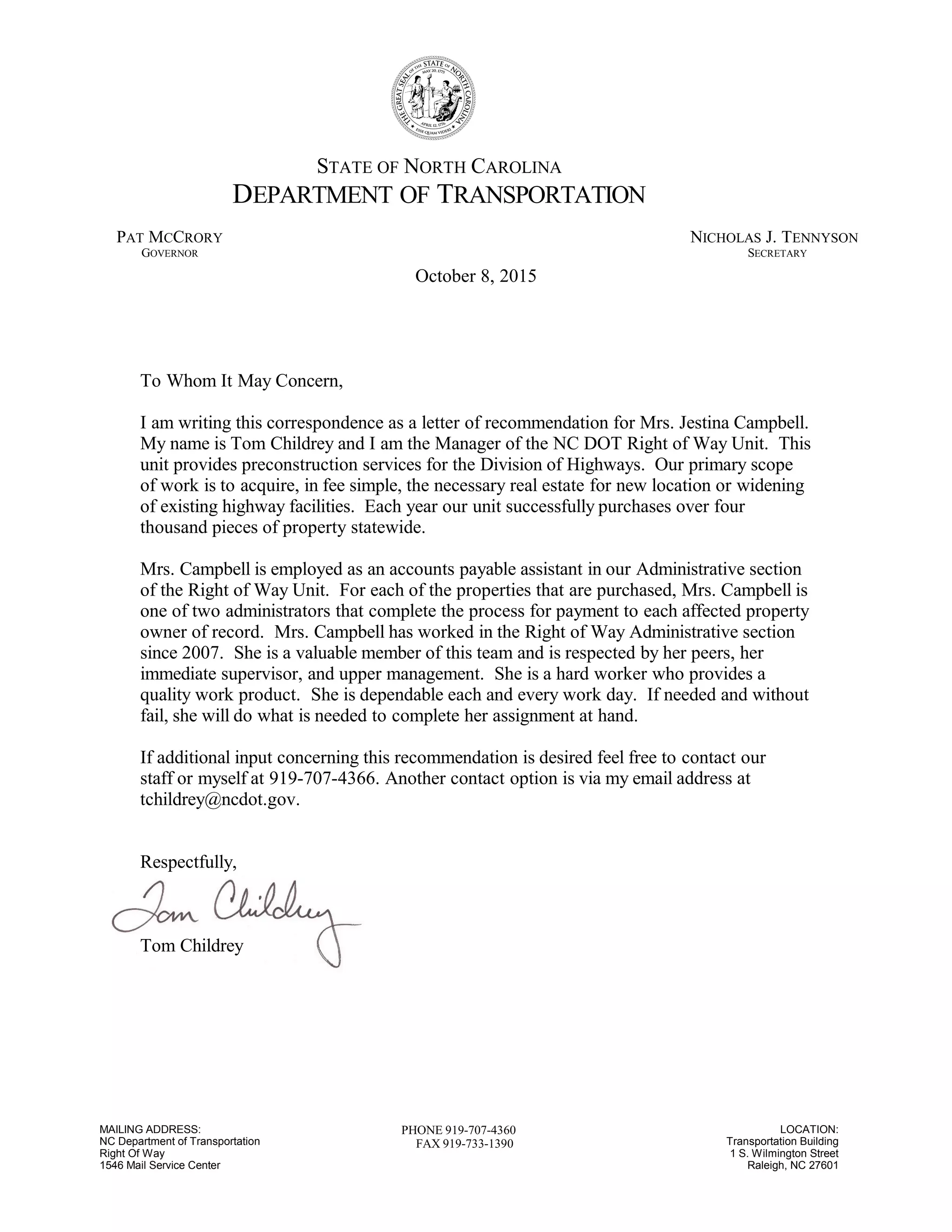 Reccomendation letter for Jestina Campbell | DOC