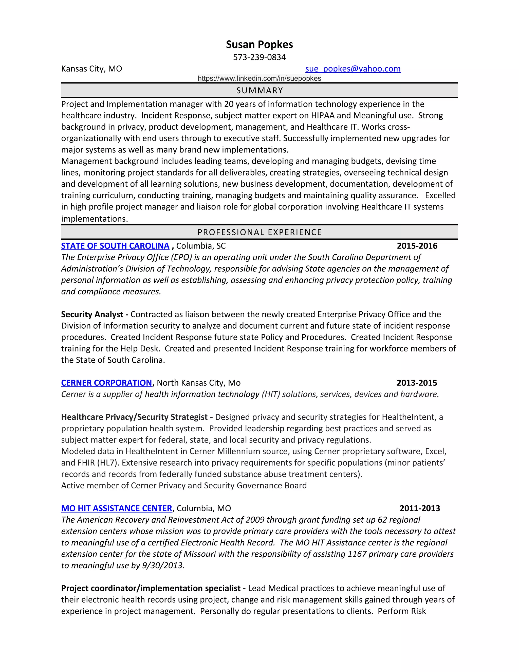 sue resume nov 2016 | DOC