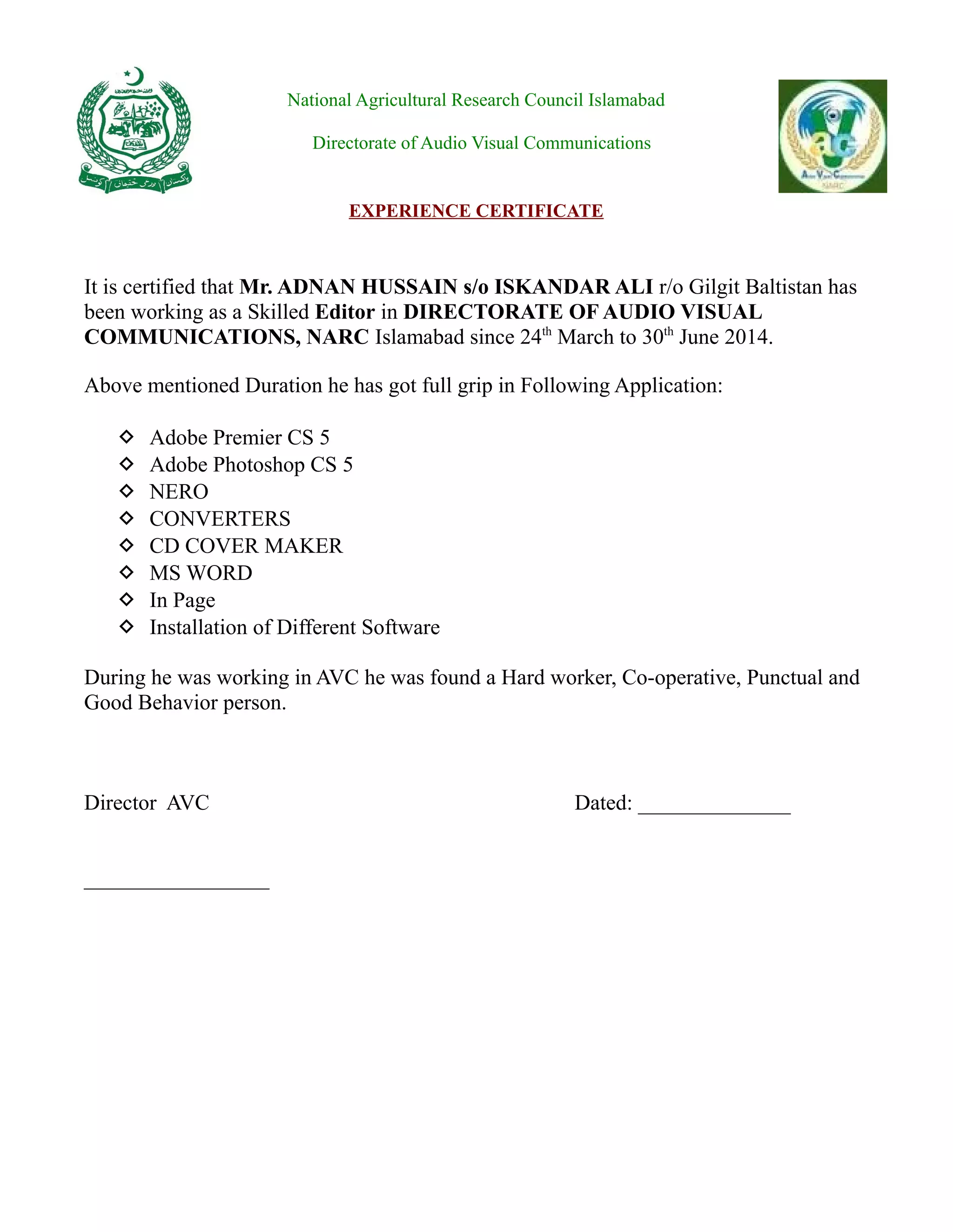 CERTIFICATE OF AVC | DOC