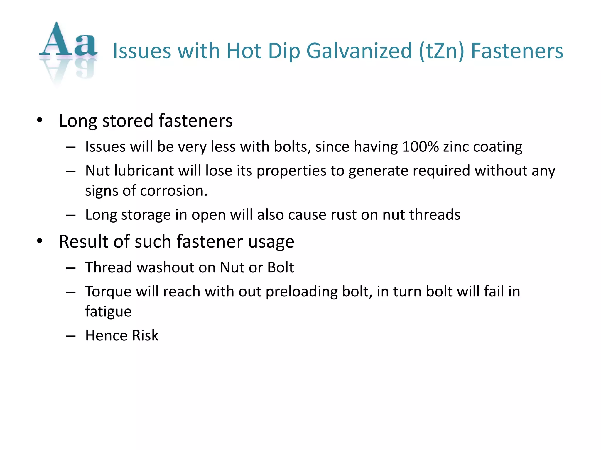 Effects of HDG (tZn) on high tensile fasteners & other alternatives | PDF