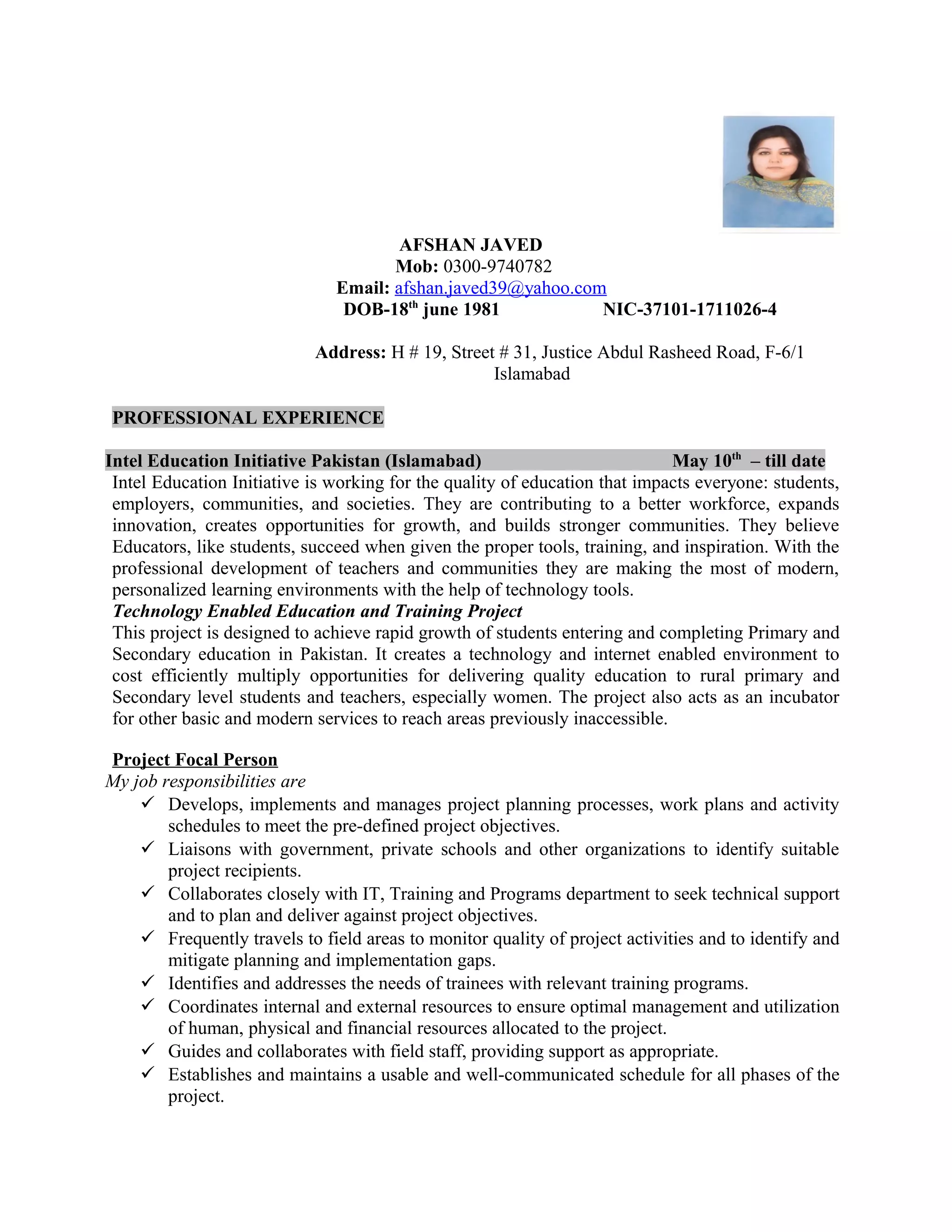 Afshan_CV as project coordinator | DOC