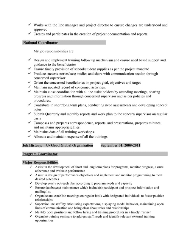 Afshan_CV as project coordinator | DOC | Human Resources | Business