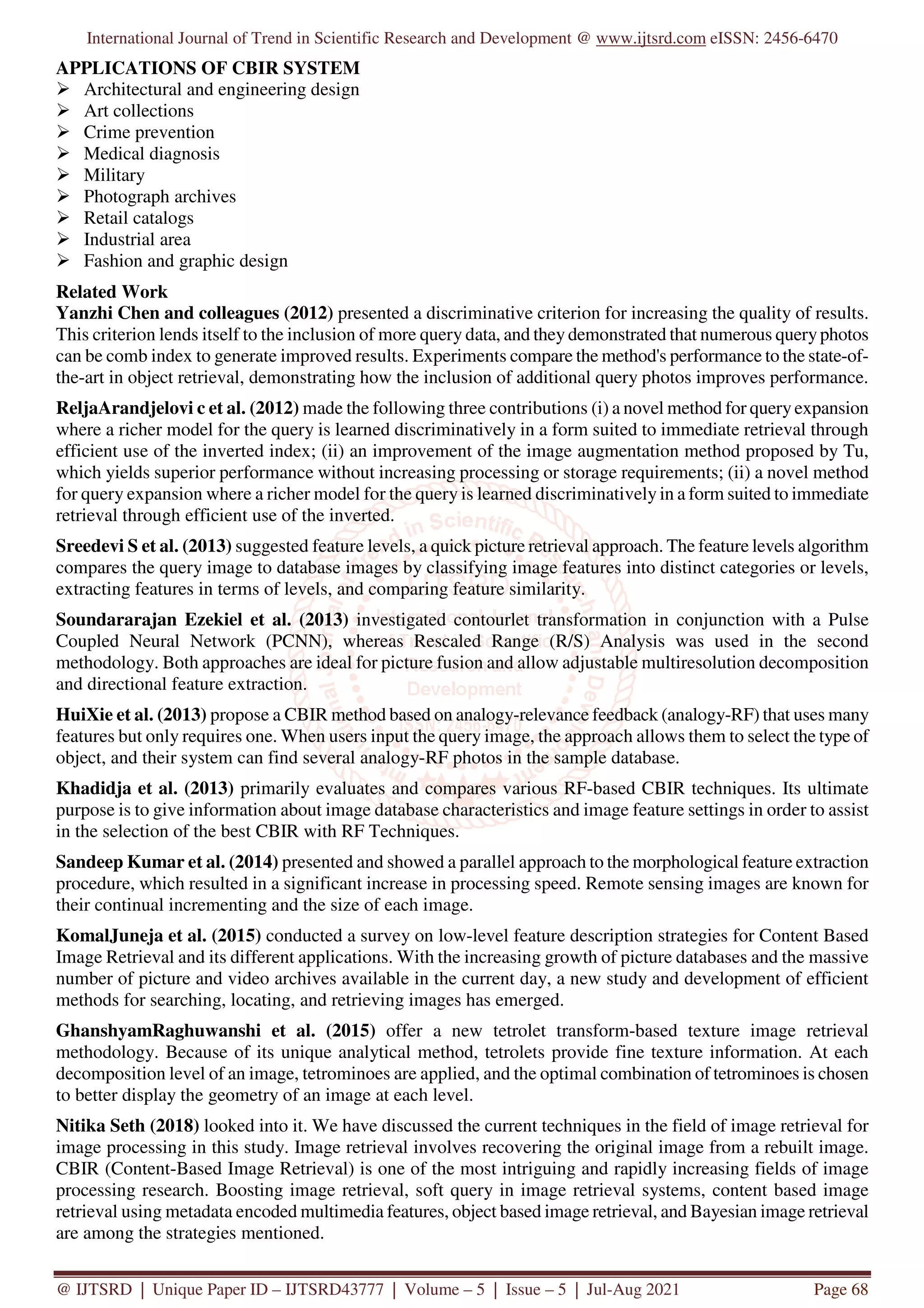 A Survey on Content Based Image Retrieval System | PDF