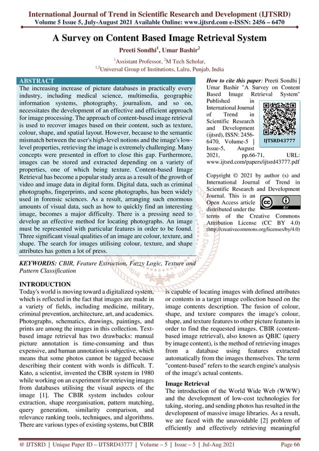 A Survey on Content Based Image Retrieval System | PDF