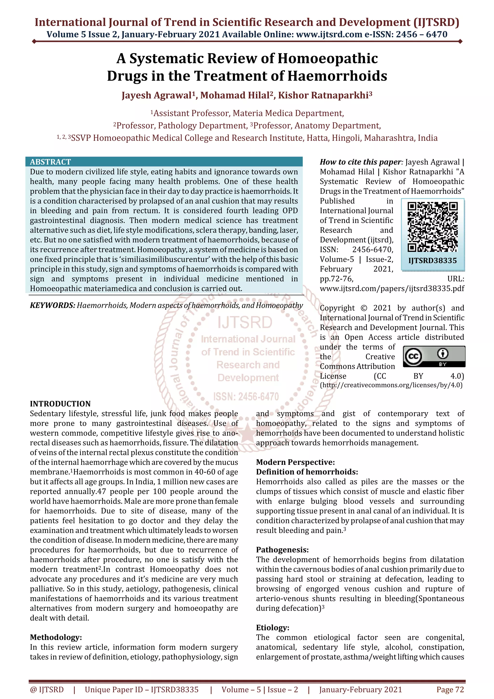 A Systematic Review of Homoeopathic Drugs in the Treatment of ...