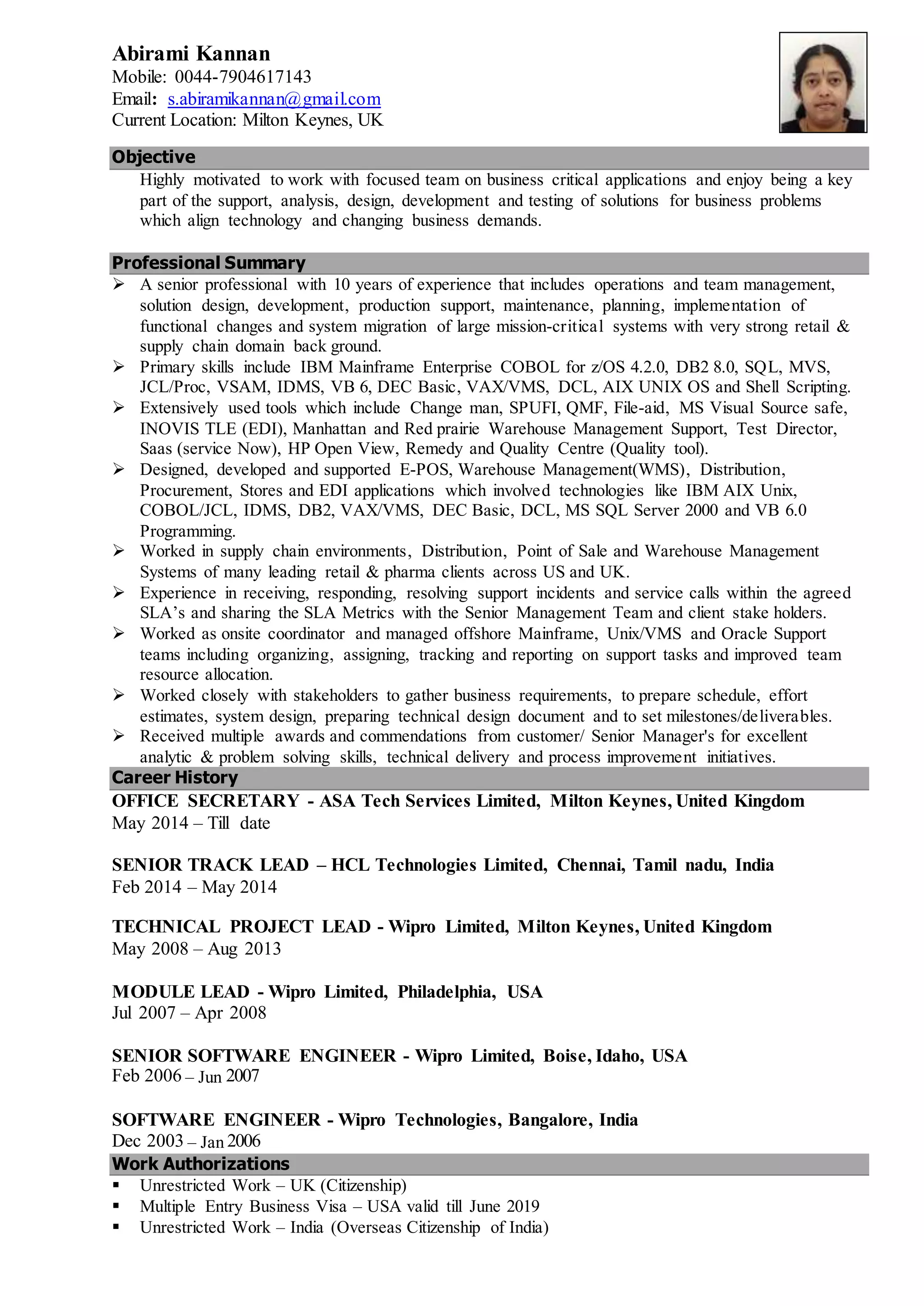 Abirami Kannan CV _UK | DOCX | IT and Internet Support | Internet