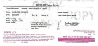Certificate - TOEFL ITP | PDF