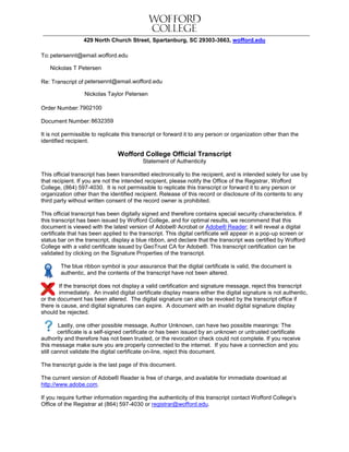 Wofford College Final Transcript | PDF