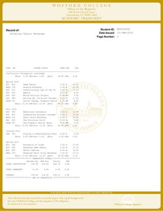Wofford College Final Transcript | PDF