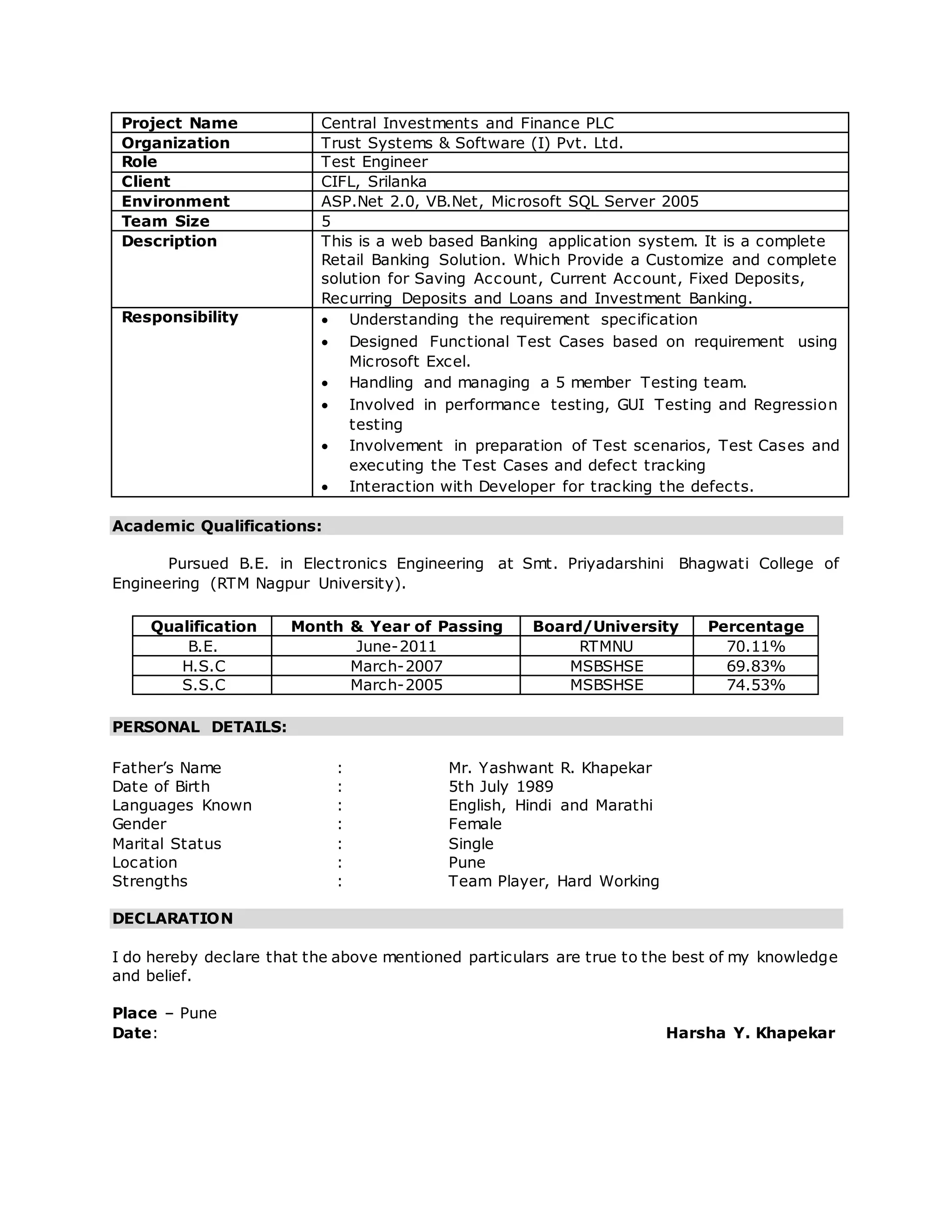 Resume Harsha Khapekar_3.5years | PDF Resume Harsha Khapekar_3.5years | PDF