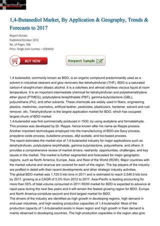 1,4-Butanediol Market, By Application & Geography, Trends & Forecasts ...