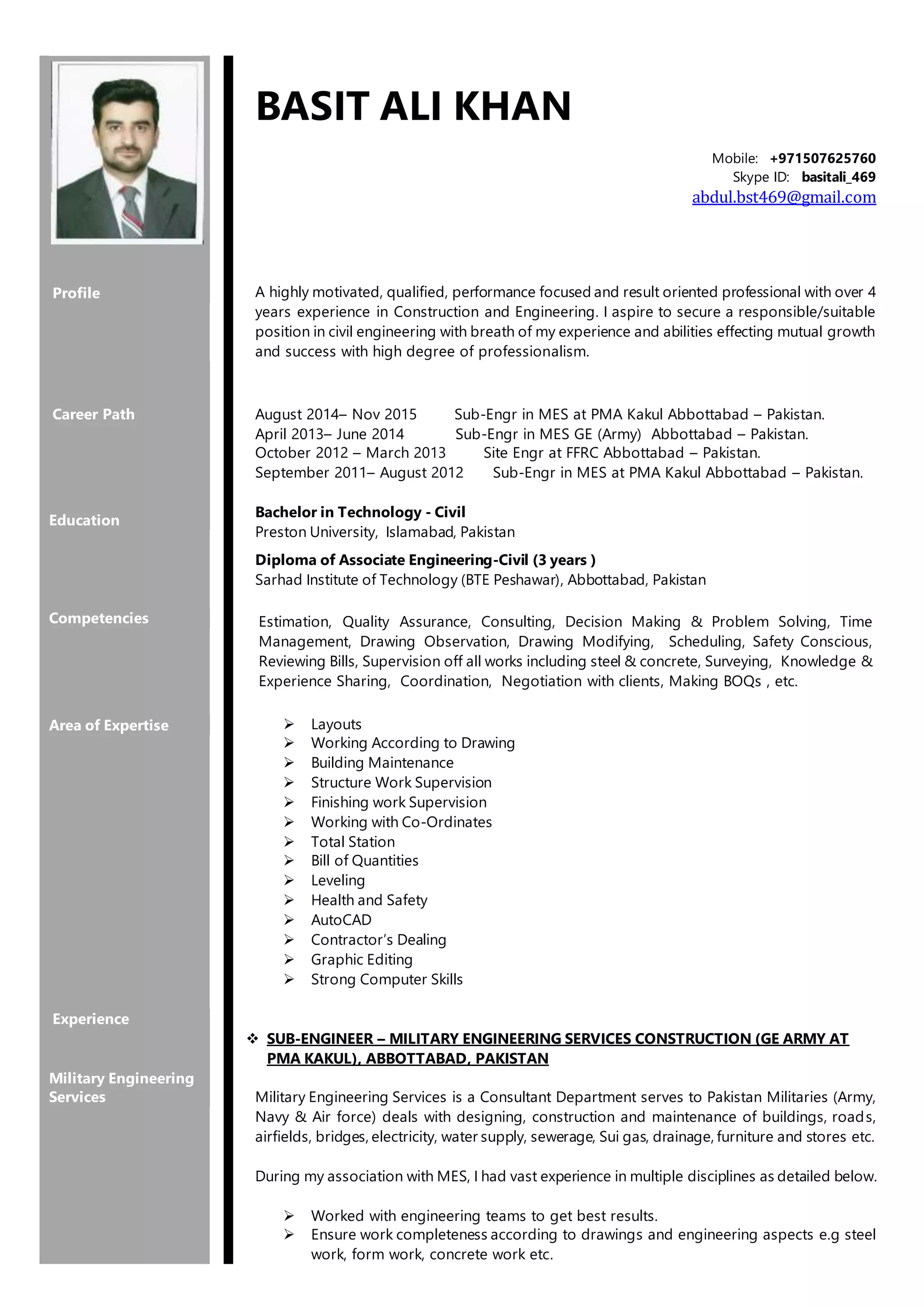 Basit Khan Resume final | DOCX | Civil Engineering Industry | Industries
