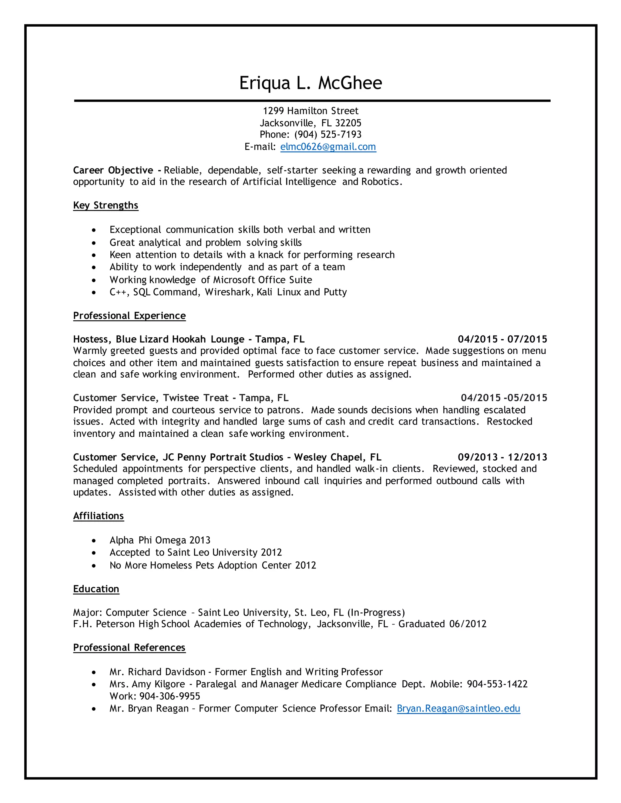 Eriqua L McGhee - Resume | DOCX