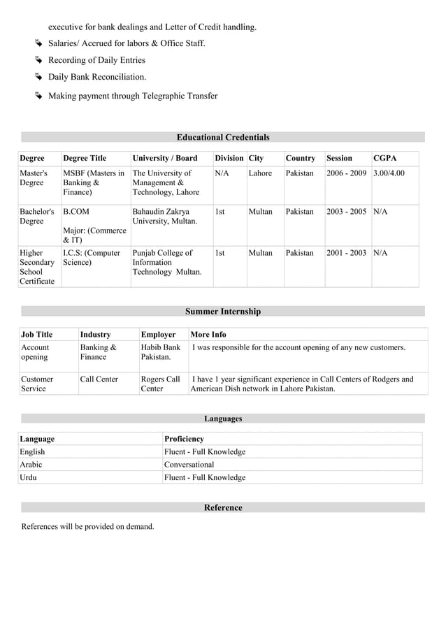 Ahmad@UNB-4 YEARS BANKING EXP | DOC | Business Banking & Finance | Business