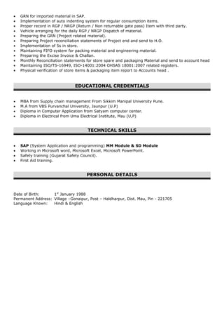 Anil resume store passport | DOC