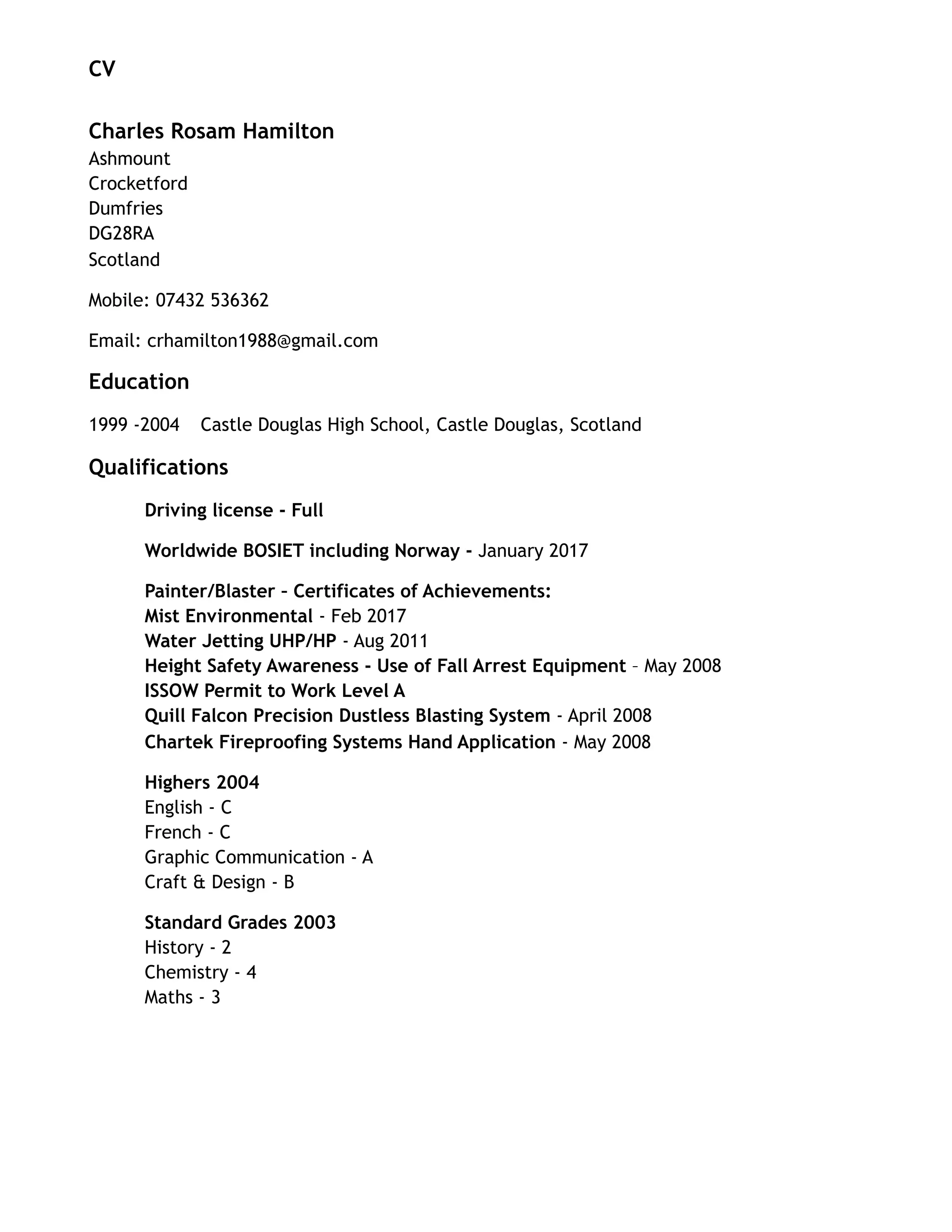 CV Charles Hamilton 2017 | PDF