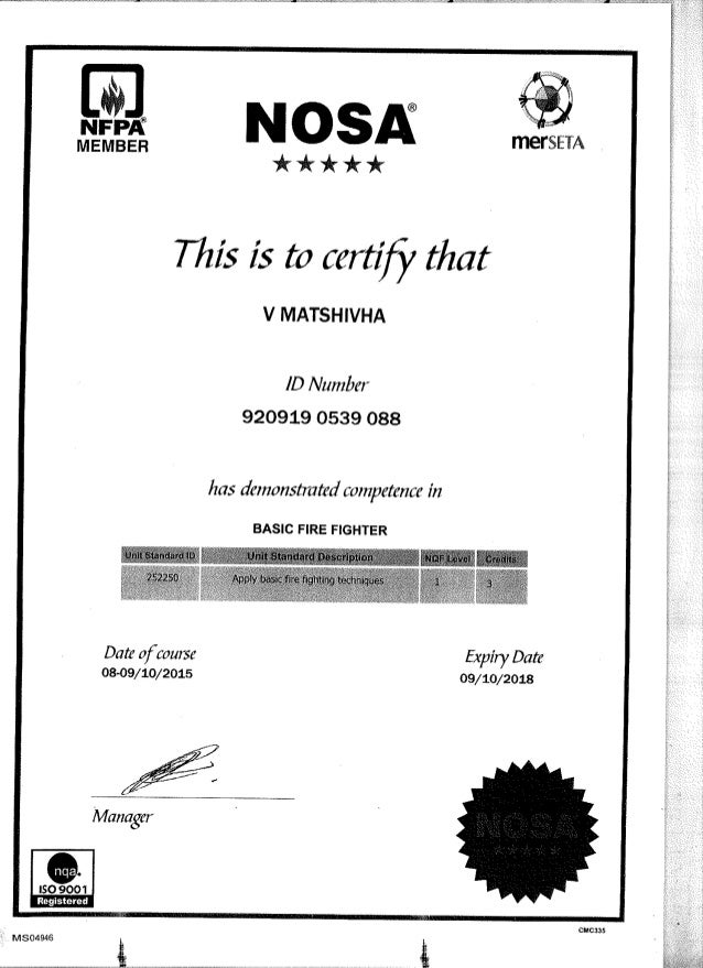 FIRE FIGHTER CERTIFICATE