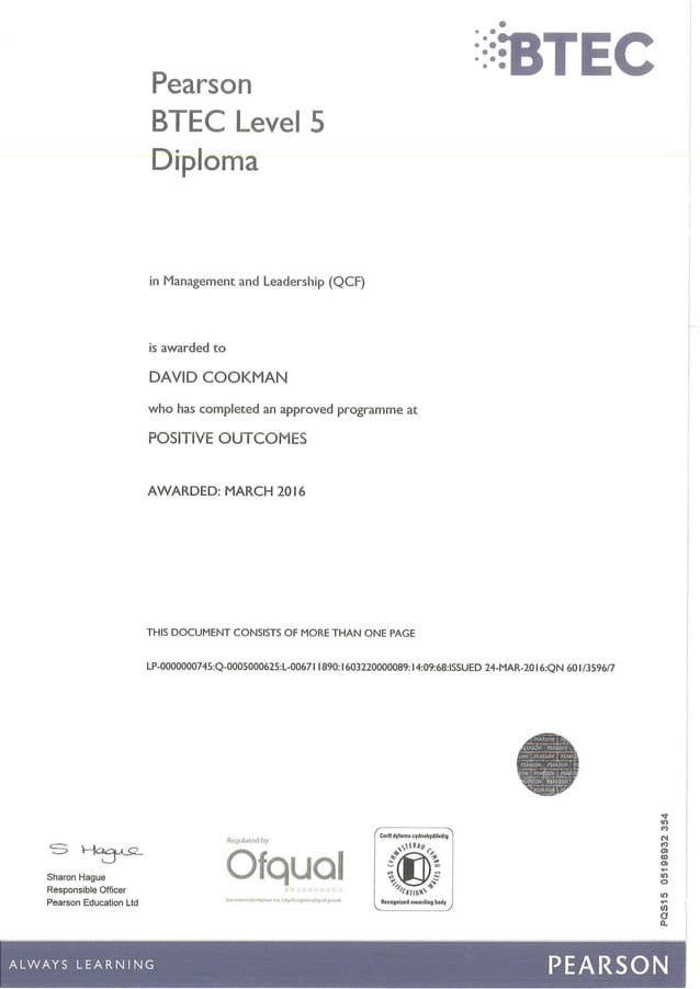 NVQ L5 certificate & modules 2 | PDF