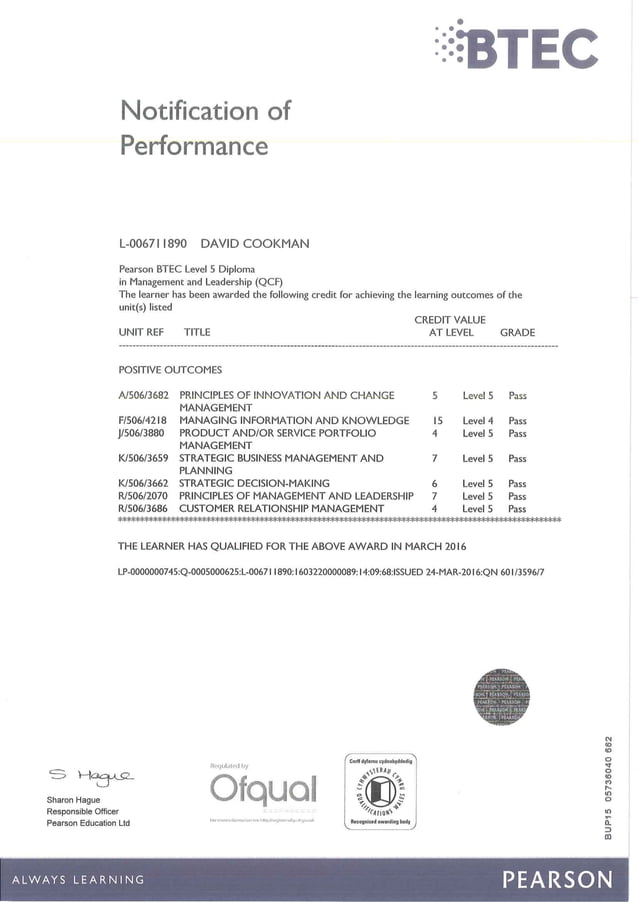 NVQ L5 certificate & modules 2 | PDF