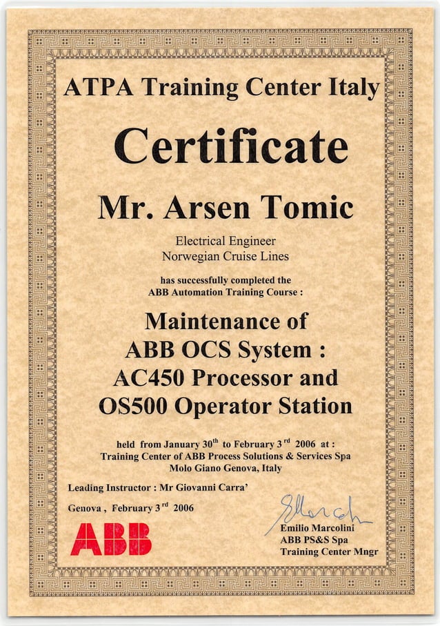 ABB certificate ocs ac450 processor os500 os | PDF