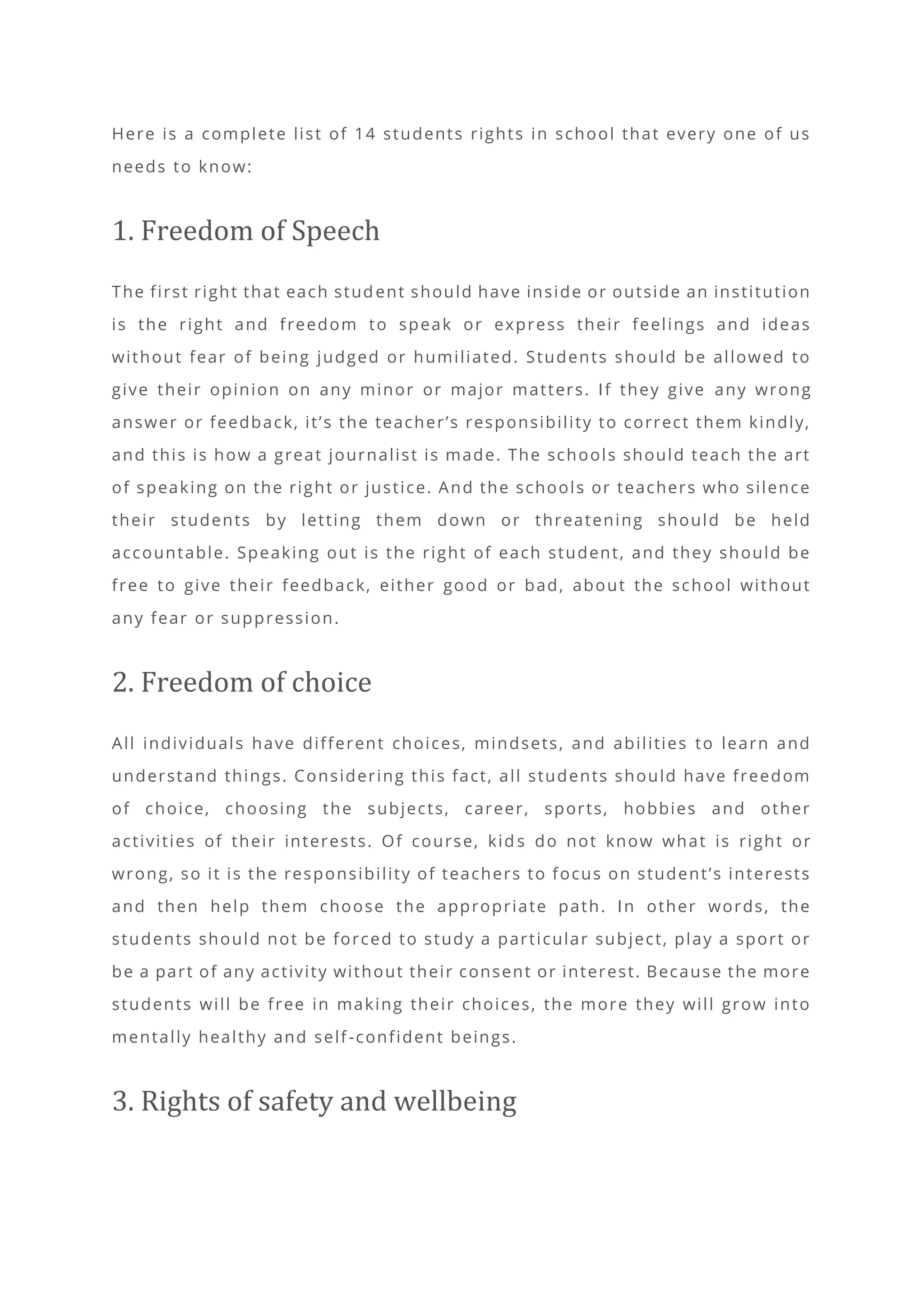 14 complete list of students rights in school | PDF