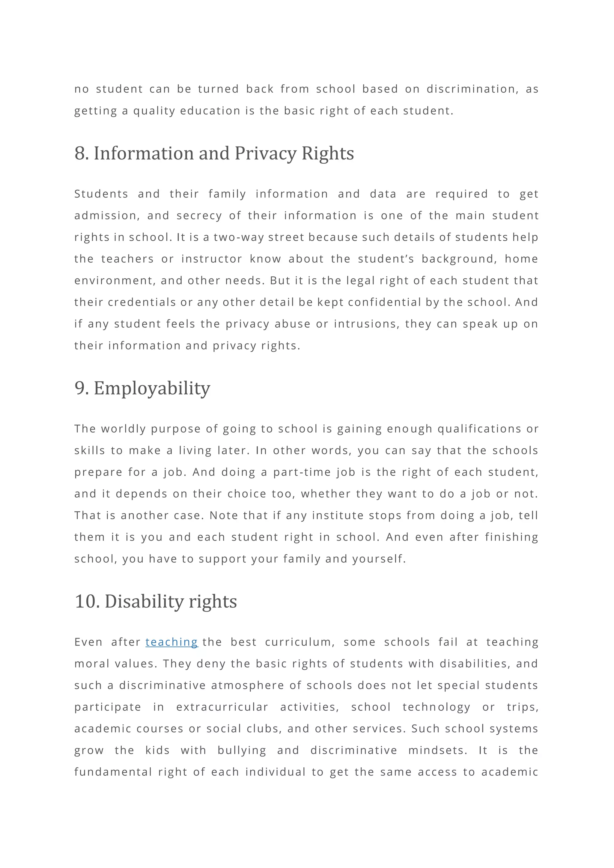 14 complete list of students rights in school | PDF