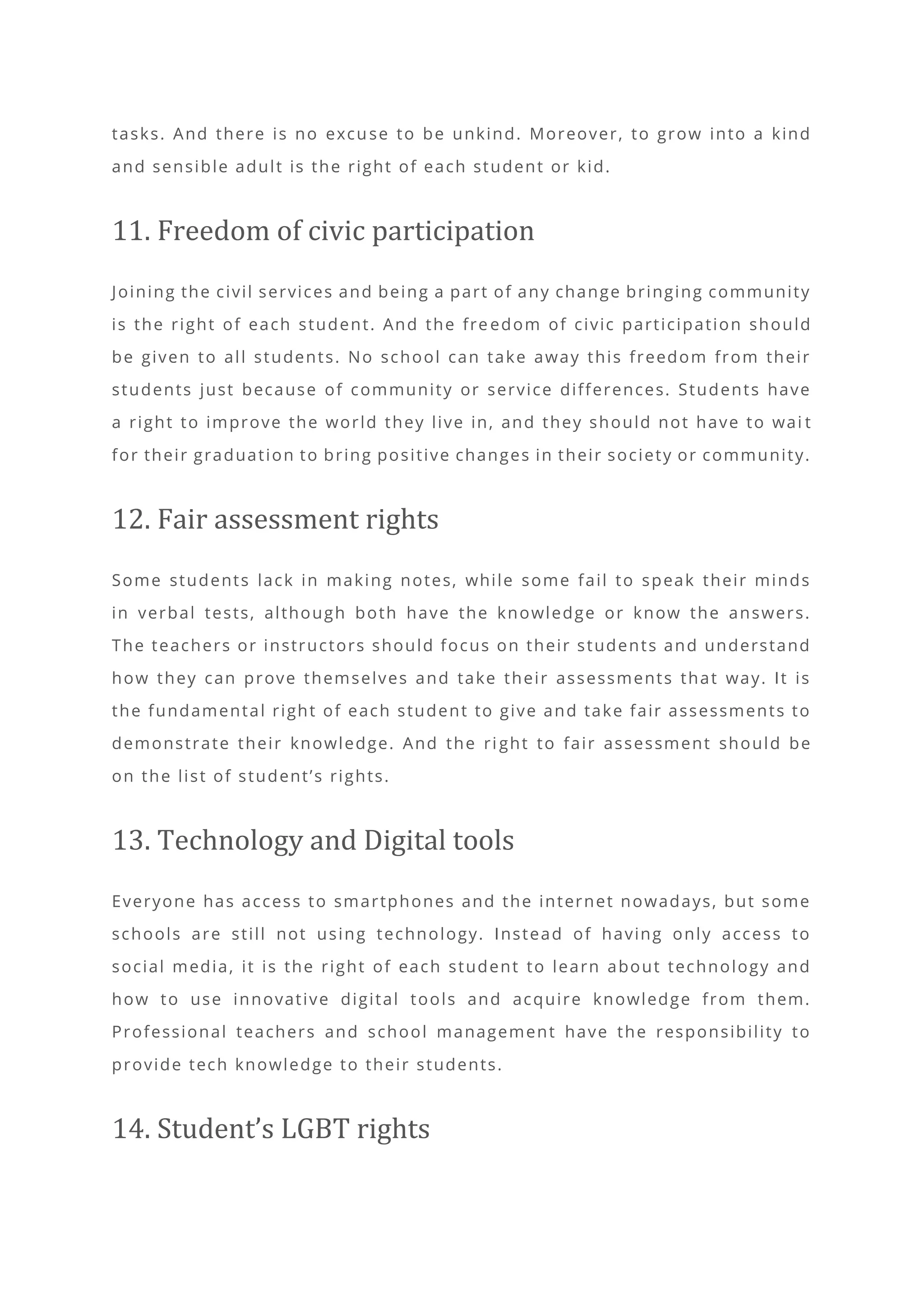 14 complete list of students rights in school | PDF