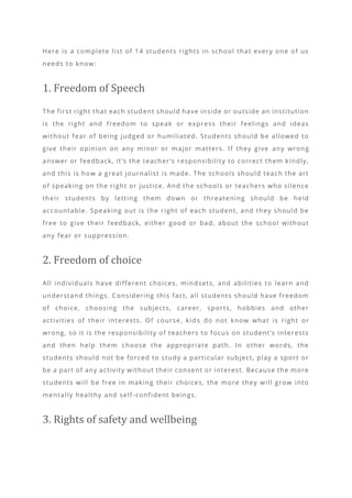 14 complete list of students rights in school | PDF