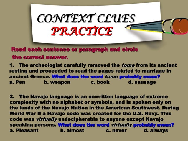 Context Clues ( Reading material for students) | PPT | Free Download