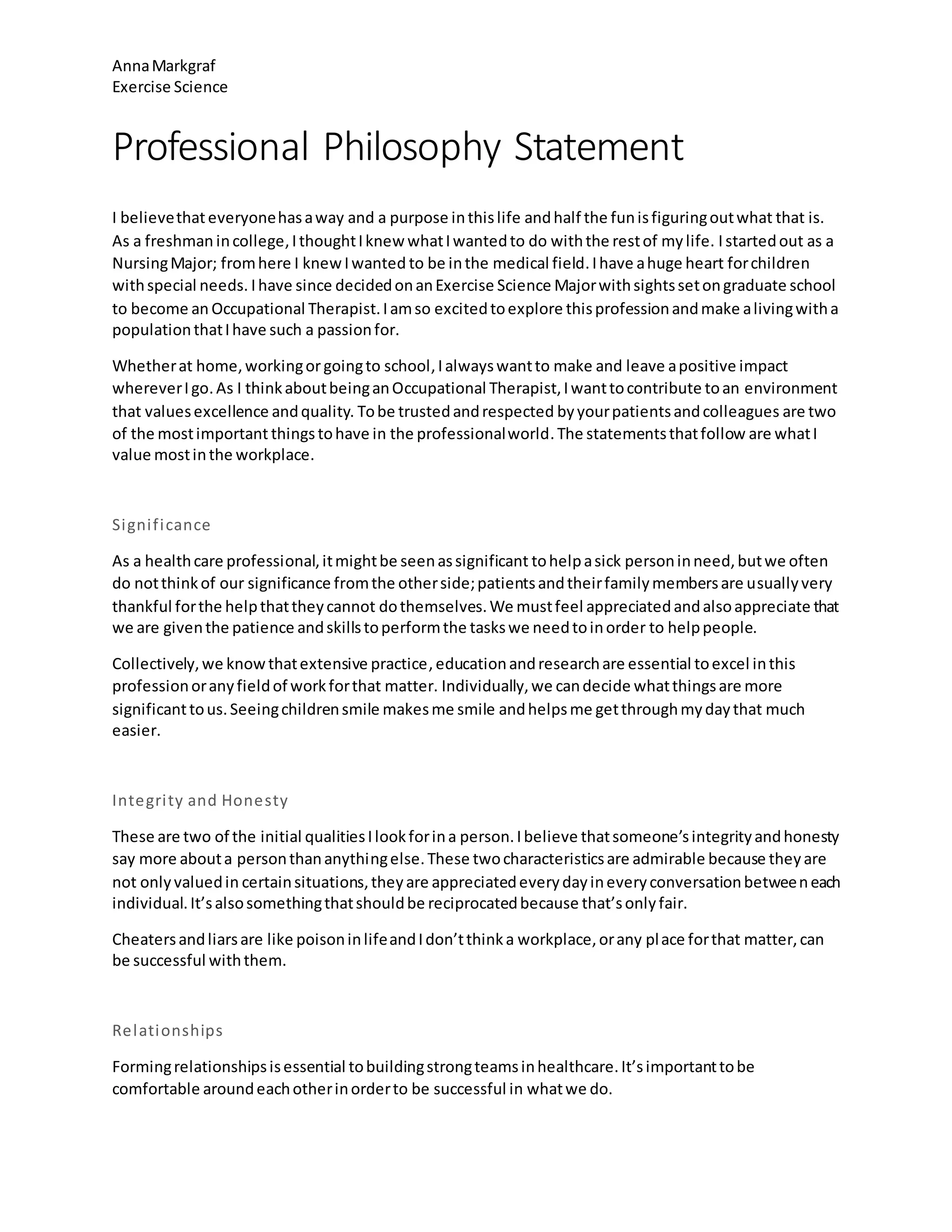 Markgraf Professional Philosophy | DOCX