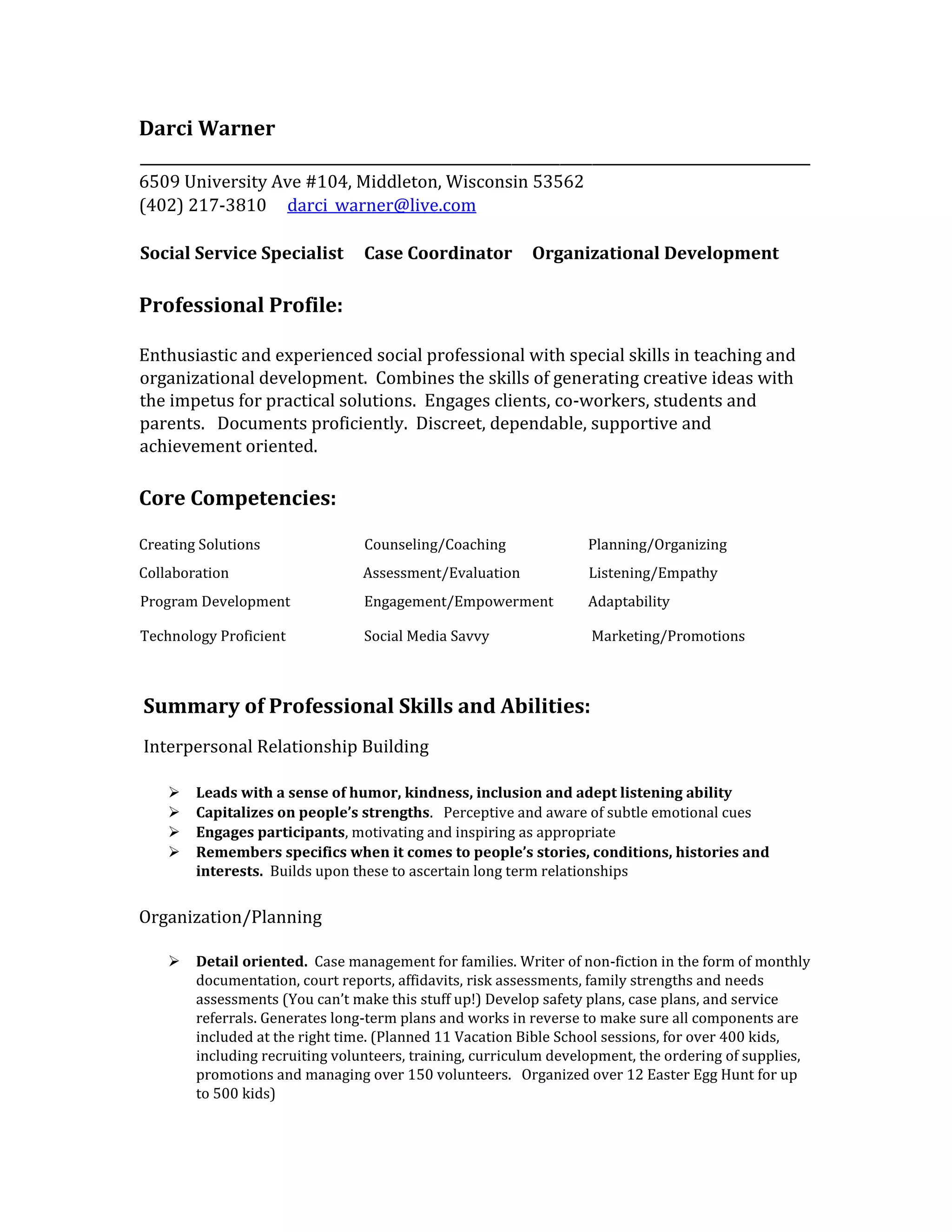 Darci Warner 2016 WI Resume | PDF