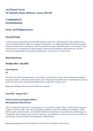 Lee Richard Turner CV | DOCX | Business Administration | Business