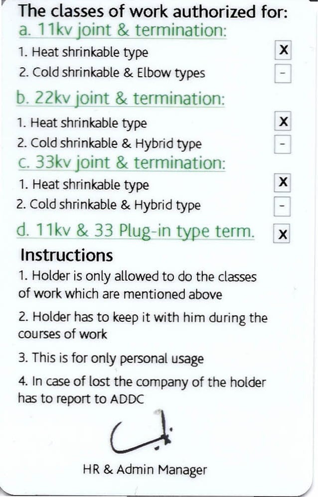 AMRO MAKHLOUF-ADDC CABLE JOINTER CERTIFICATE PE 2015 | PDF | Power and ...