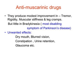 Drugs used in Parkinson’s Disease & their vital adverse effects & other ...