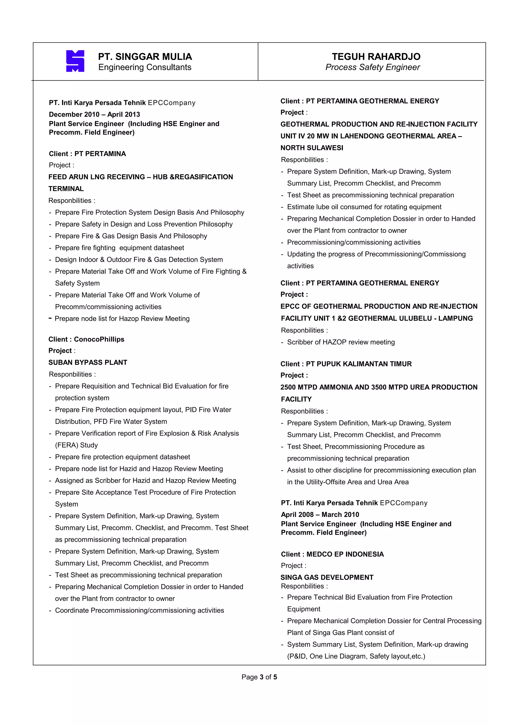 TEGUH RAHARDJO - Process Safety Engineer (July 2015) | PDF