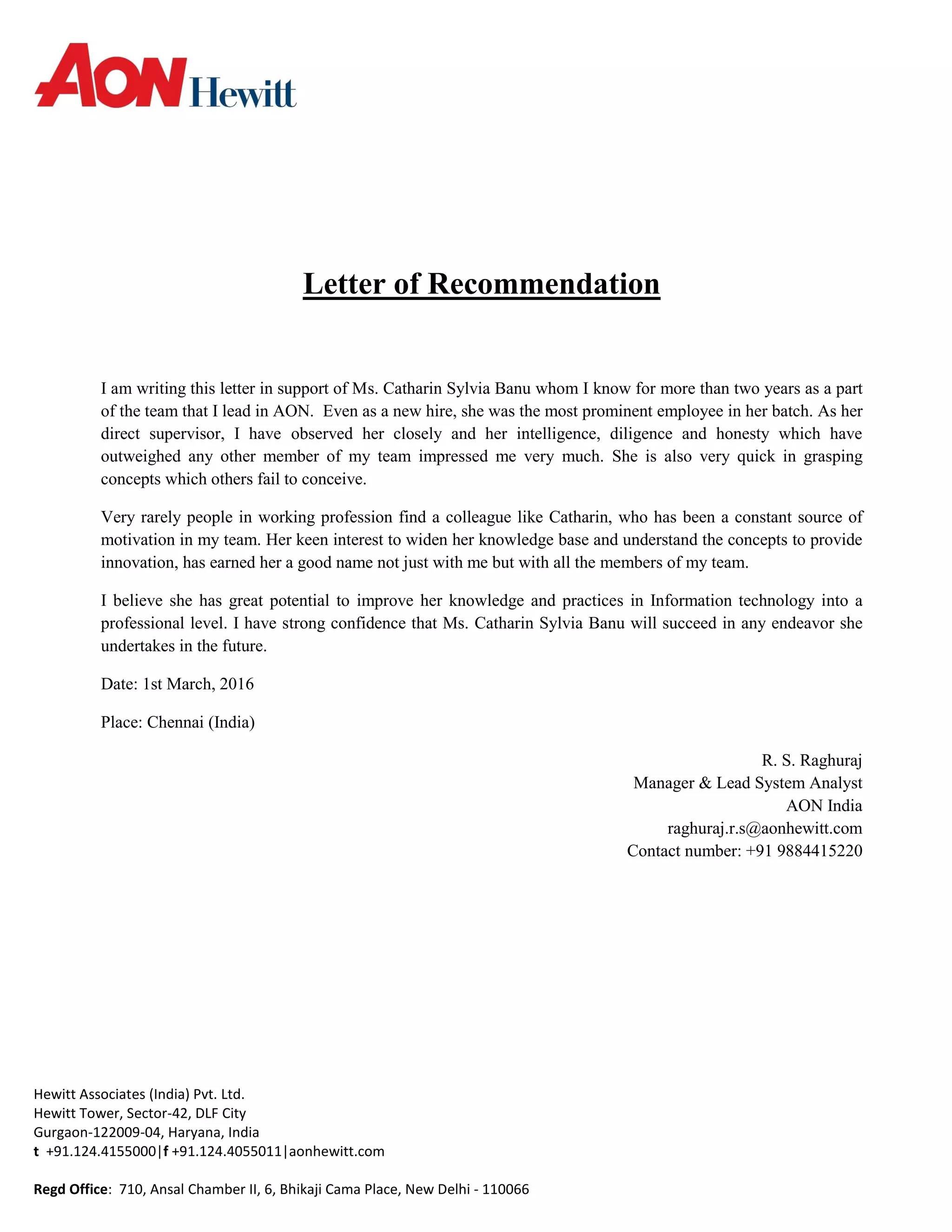 Recommendation AON Catharin | PDF