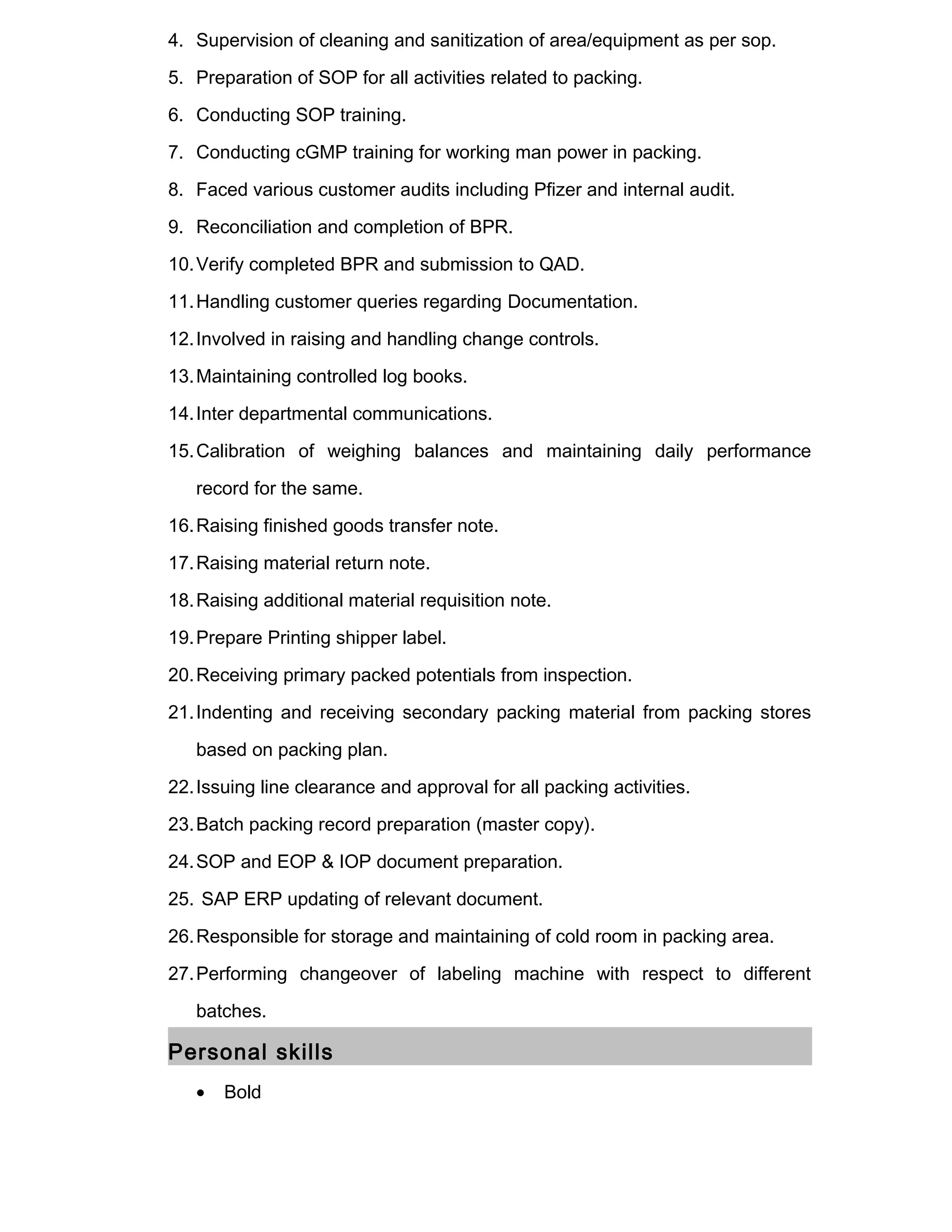 packing resume | DOC