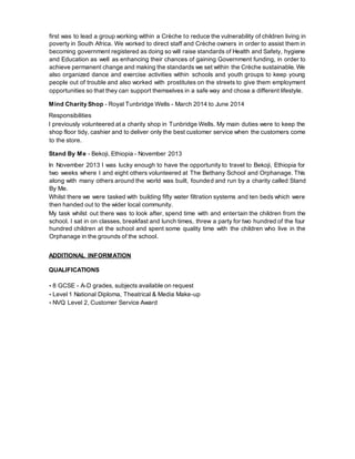 Chloe Fallows CV new | DOCX | Daycare and Pre-School | Parenting