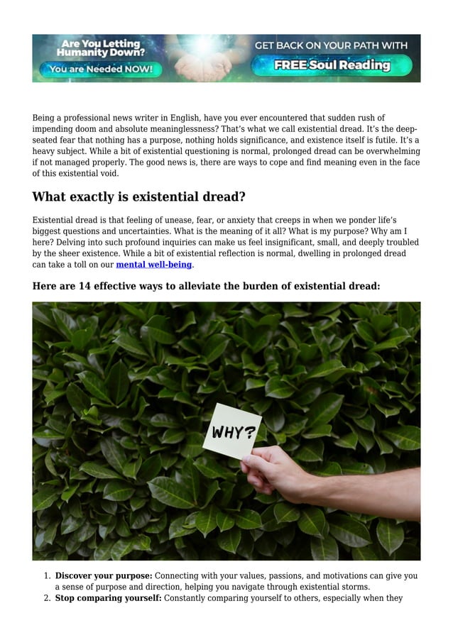 14 Effective Ways To Alleviate The Burden Of Existential Dread | PDF | Mental Health | Diseases ...