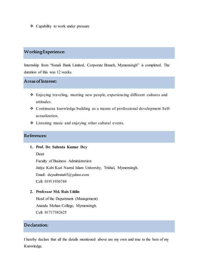 Resume of Kabirul Hasan Photo | PDF