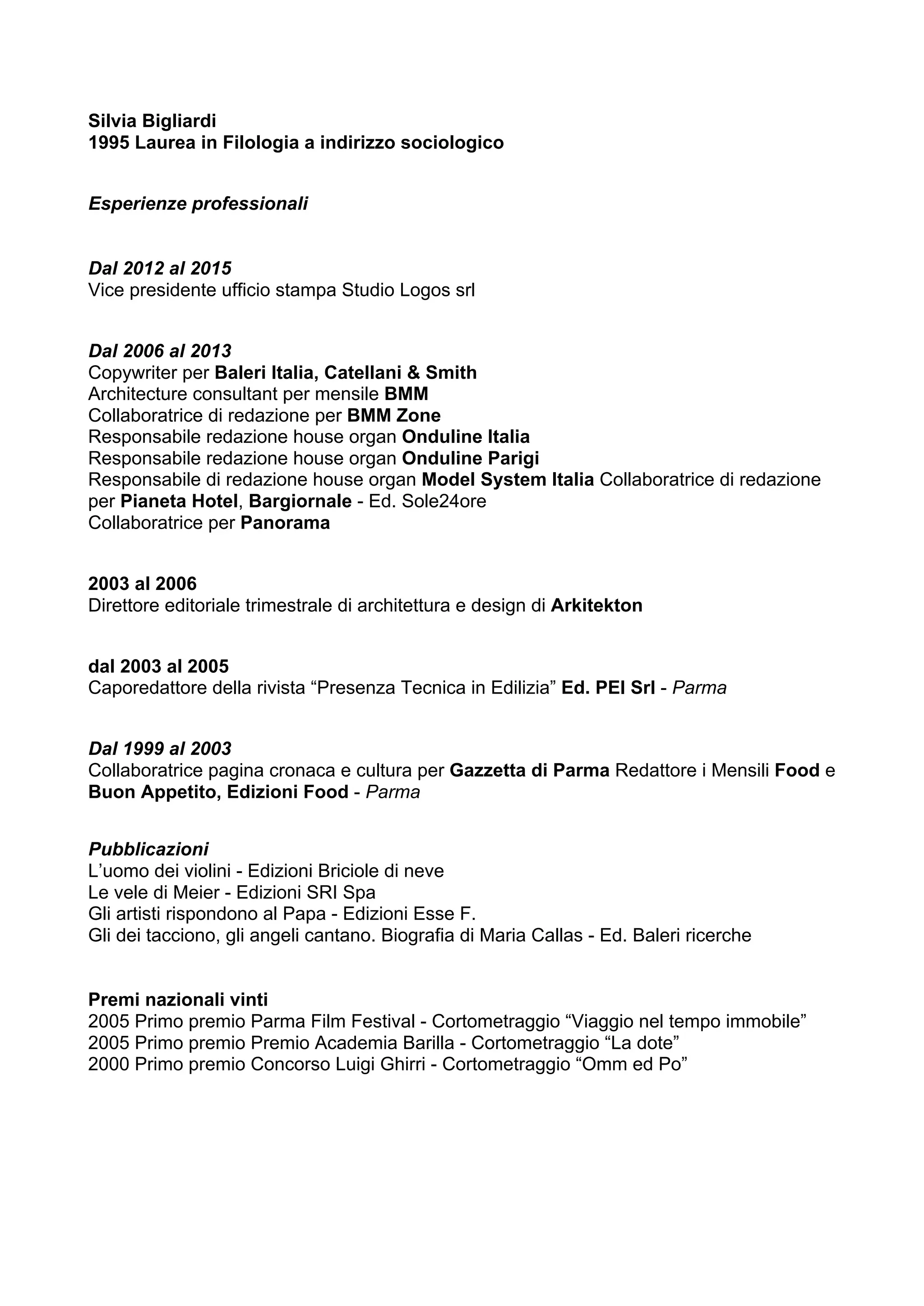 CV SILVIA BIGLIARDI | PDF