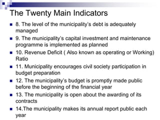 Financial Performance Indicators for Municipal Bodies | PDF