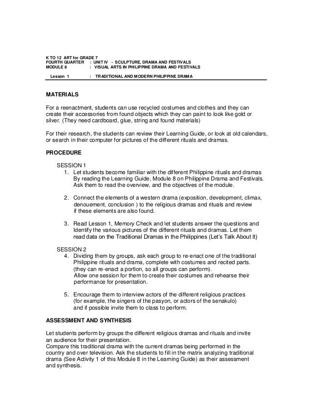 14 grade 7 art tg- qtr 4 - module 8, drama, festivals les 1