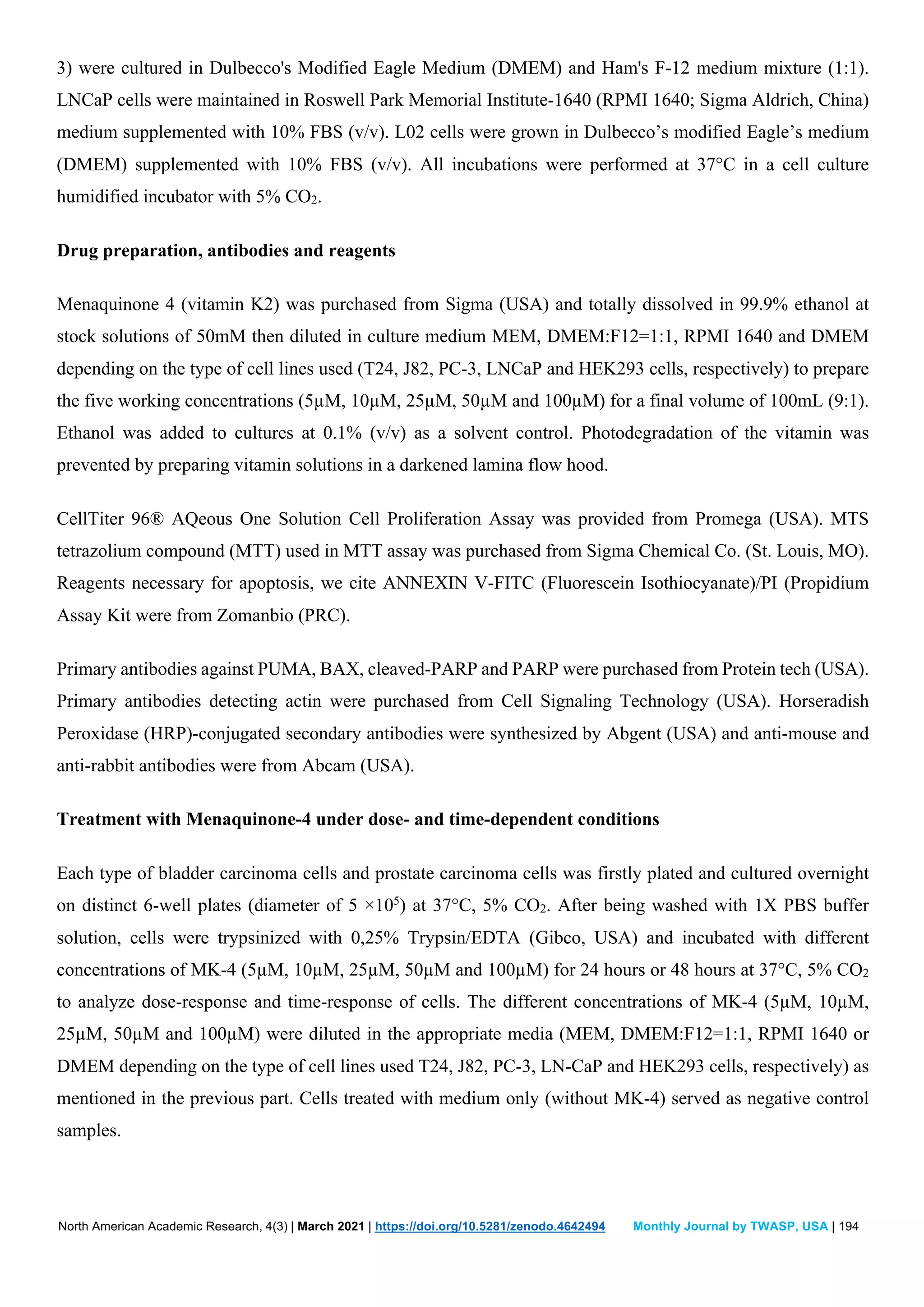 Growth inhibitory effects of vitamin k2 (menaquinones mk4) on bladder ...