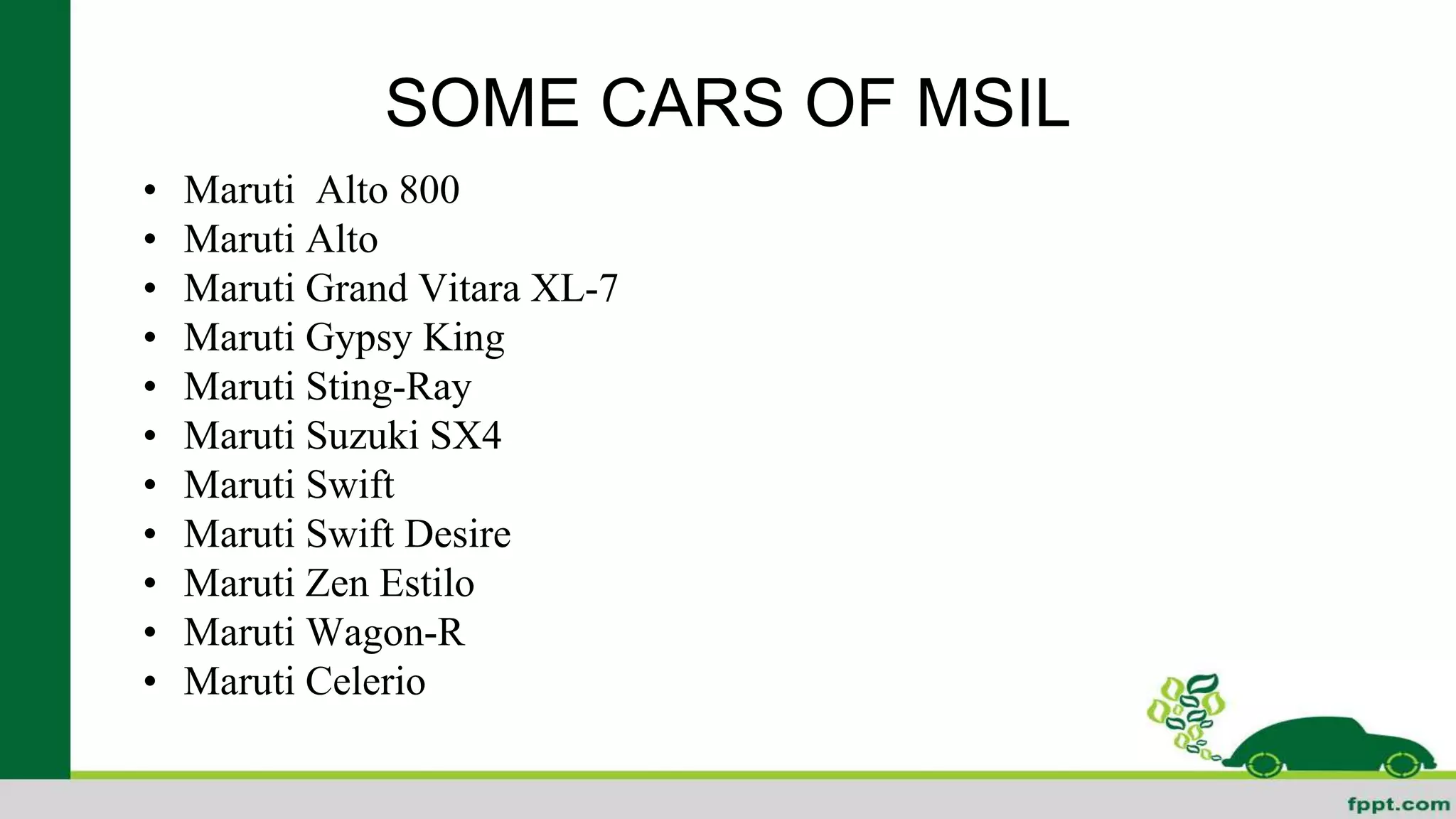 MARUTI SUZUKI PRODUCT ANALYSIS | PPTX