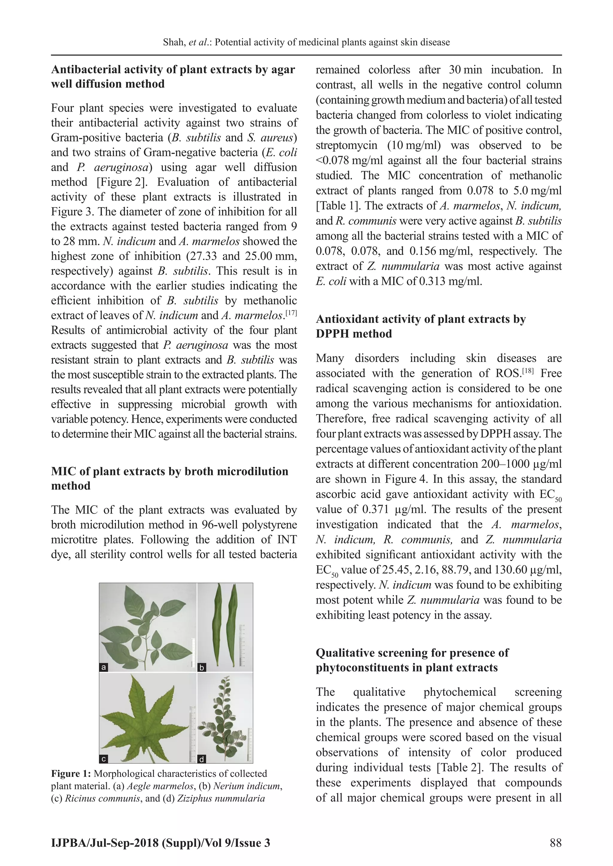 Medicinal Plant’s Potential Activity against Skin Disease-causing Bacteria and their ...