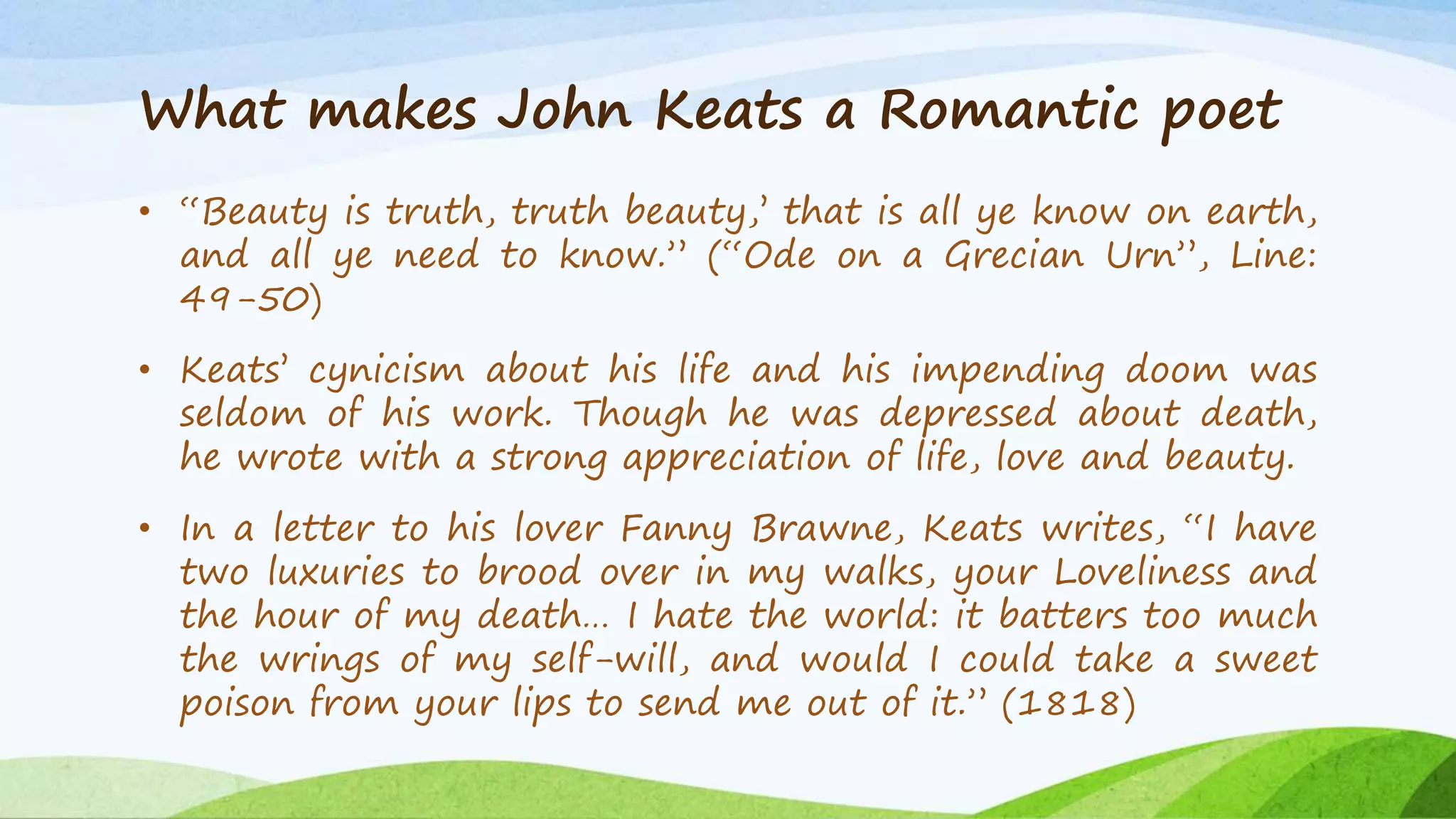 John Keats as a Romantic Poet | PPTX