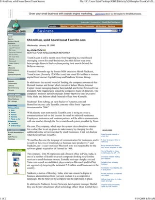 Seattle Post-Intelligencer: $14 million, Solid Board Boost TeamOn.com